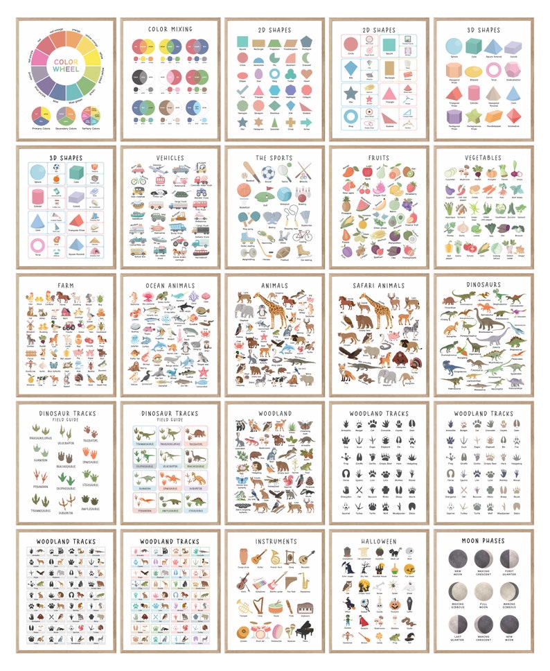 Set of 225 Educational Posters, Neutral Montessori Classroom Decor ...