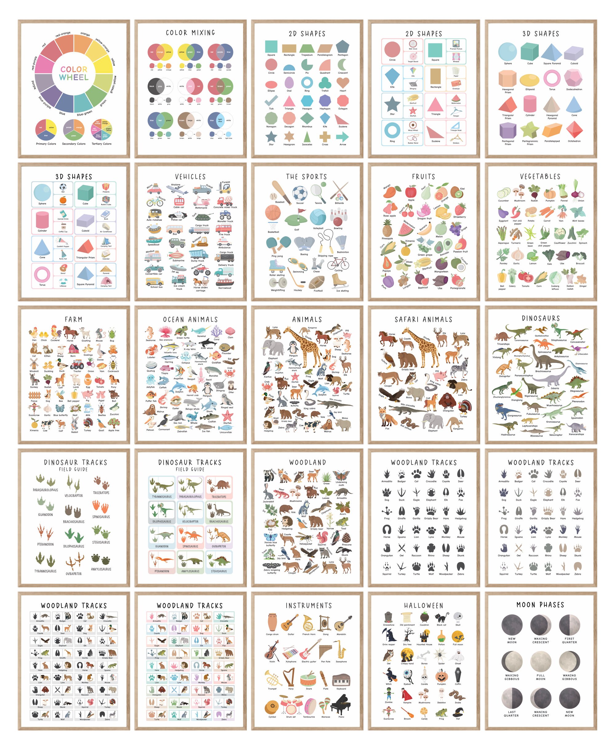 Set of 225 Educational Posters, Toddler Playroom Decor, Montessori ...