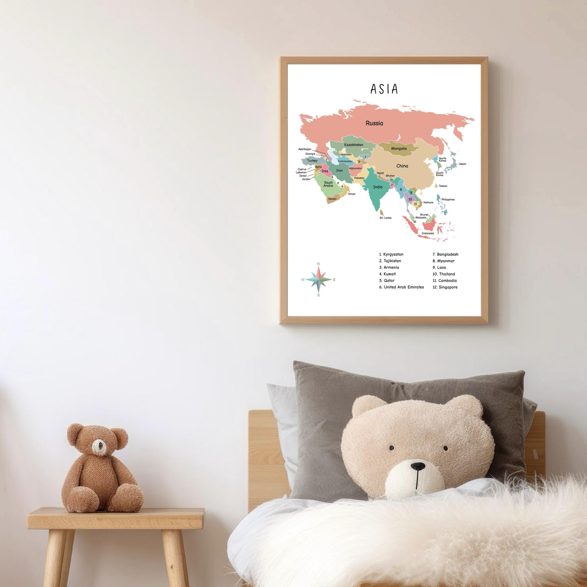 Asia Map Poster, Digital Asia Map Full Color With States Printable ...