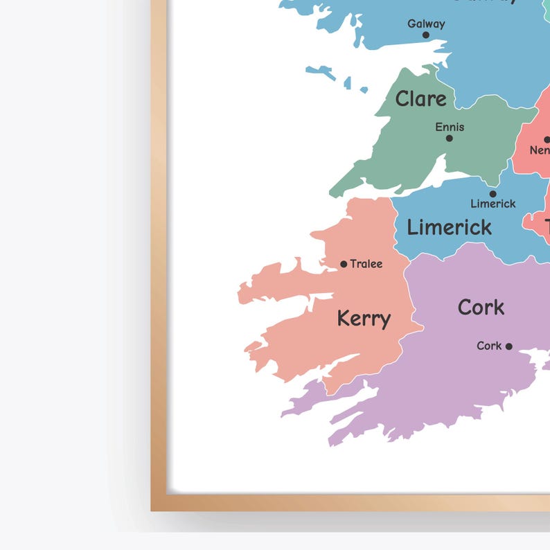 Ireland Political Map Poster With Counties and Capitals, Colorful ...
