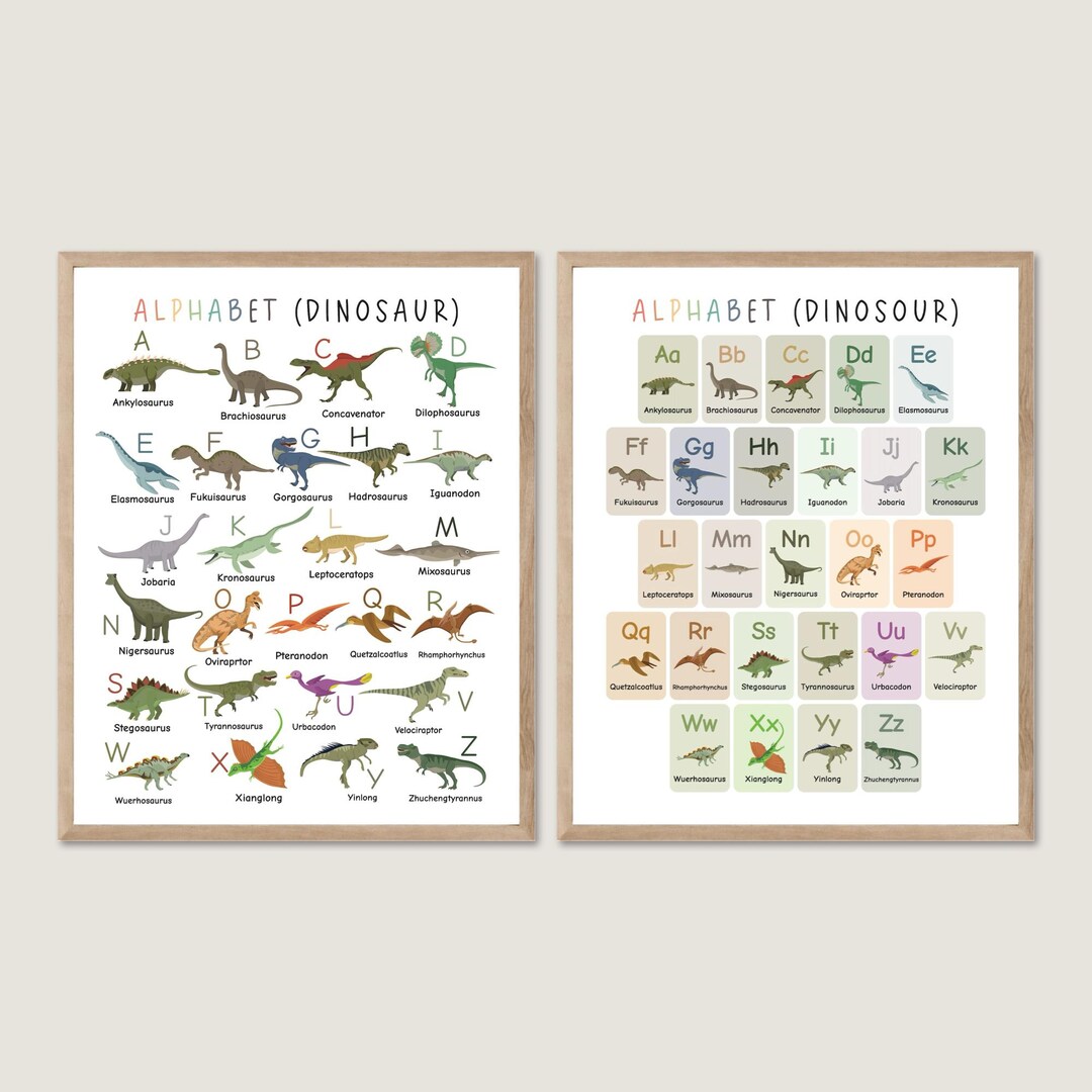 Dinosaur Alphabet Poster, Dinosaur Wall Art Prints, Educational Wall ...