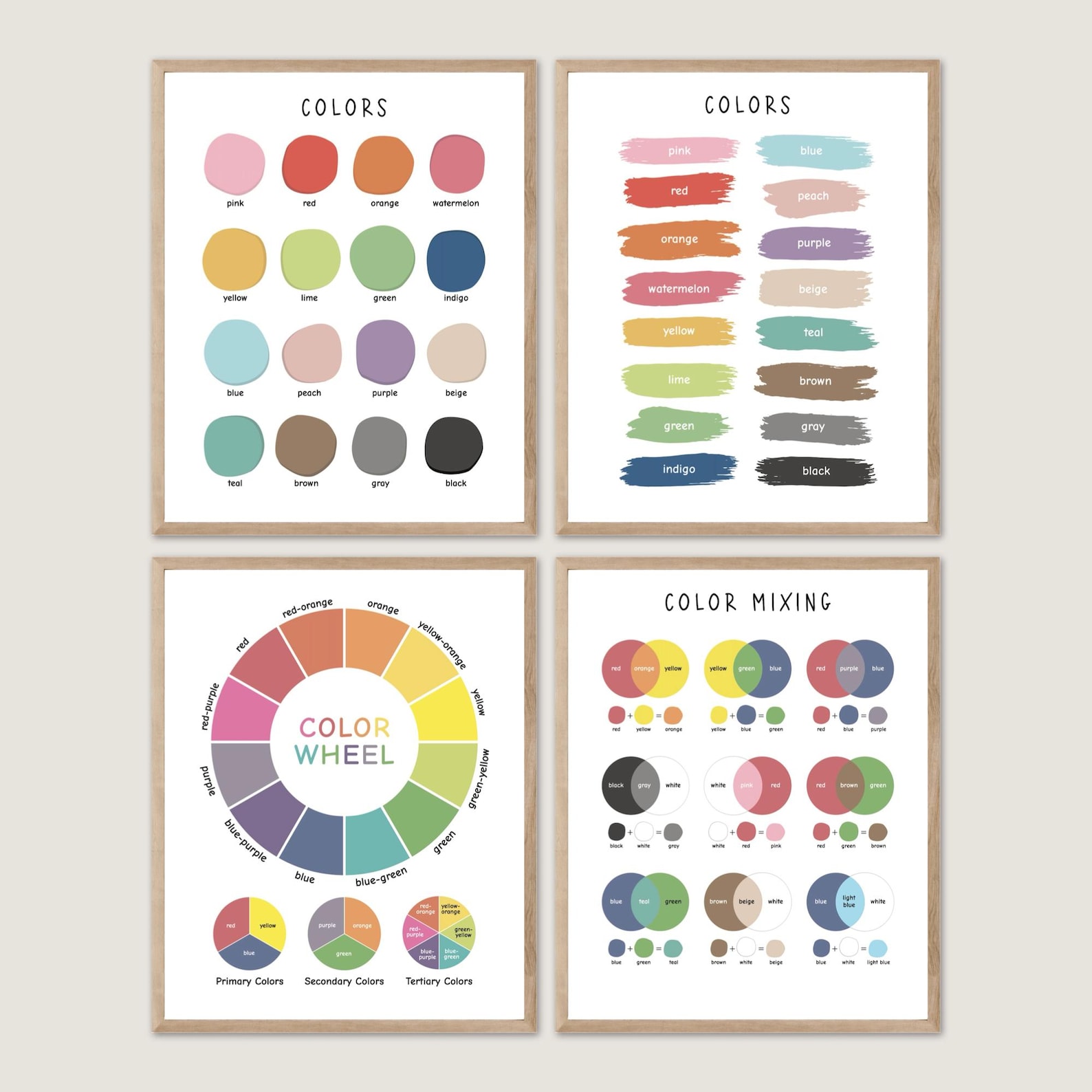 Color Wheel Posters Set of 4, Educational Montessori Print (digital ...