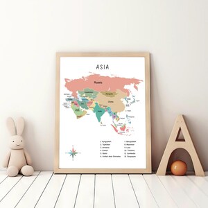 Asia Map Poster, Digital Asia Map Full Color With States Printable ...
