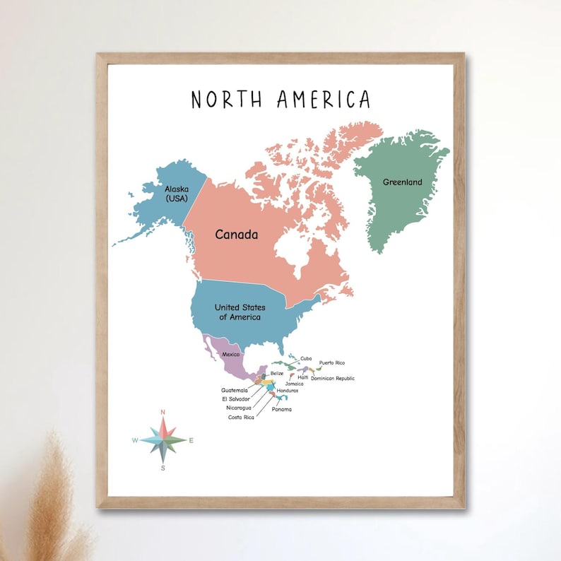 Continents Poster, Montessori Colored Continent Map, Geography ...