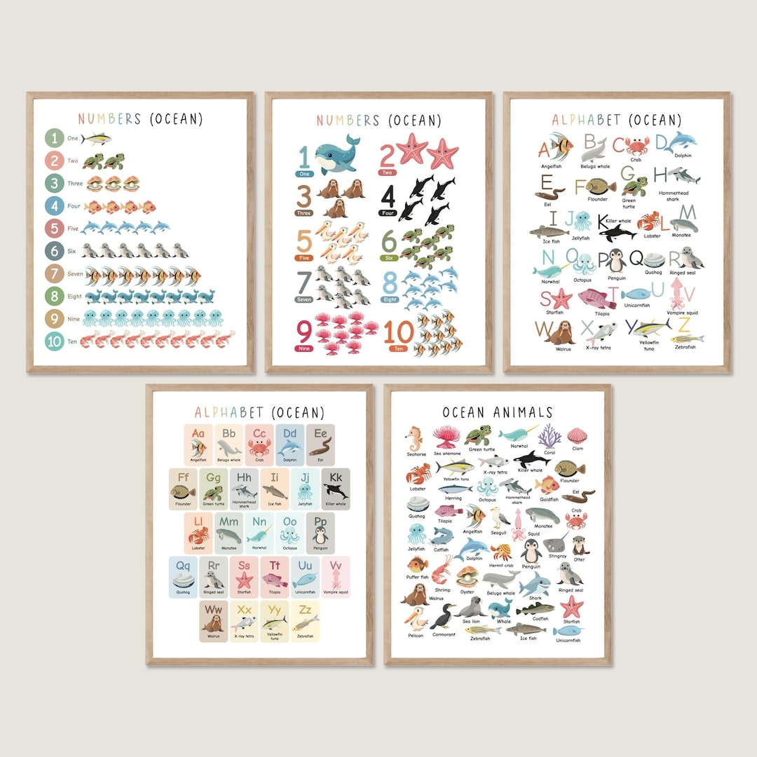 Ocean Alphabet and Numbers Print, Sea Animals Alphabet, Ocean Nursery ...
