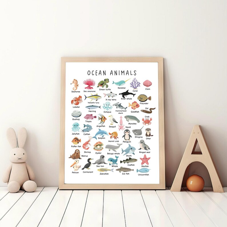 Ocean Animals Poster, Montessori Educational Posters, Nursery Wall ...