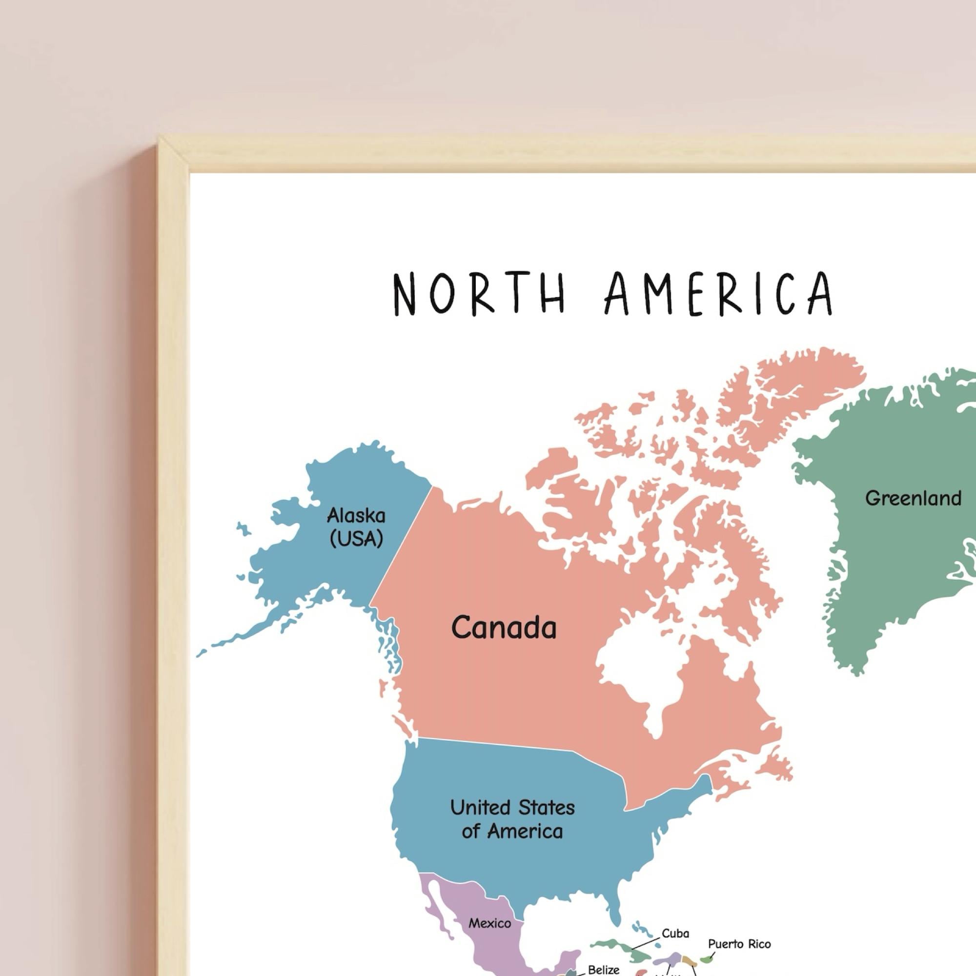 North America Map Poster, Digital North America Map Full Color With ...
