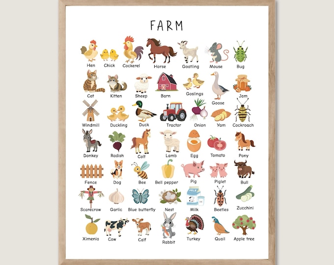 Farm Nursery Print, Farm Animal Printable Wall Art, Kids Room Farm ...