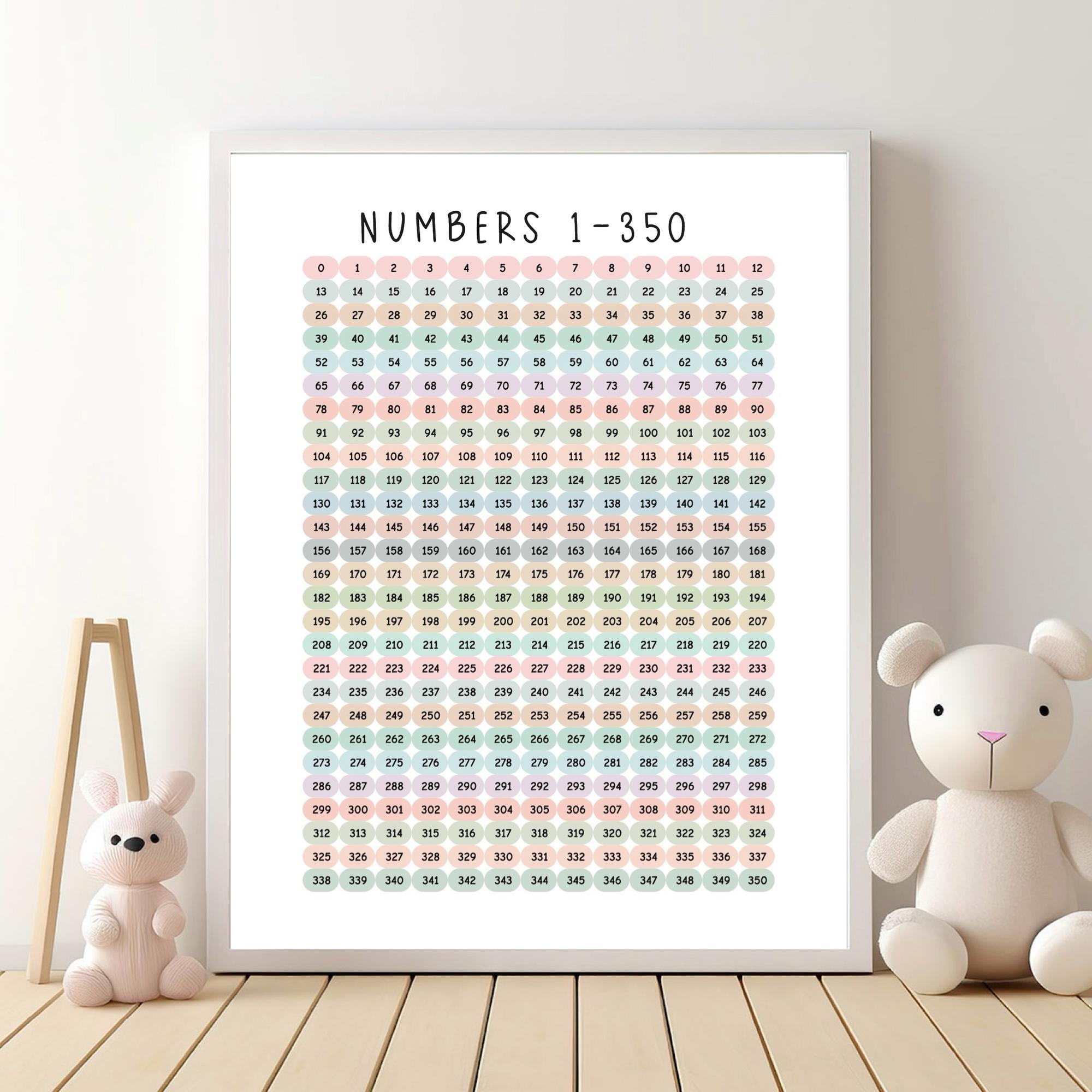 Number Chart 1-350, Numbers 1 to 350 Printable, Count to 350, Numbers ...