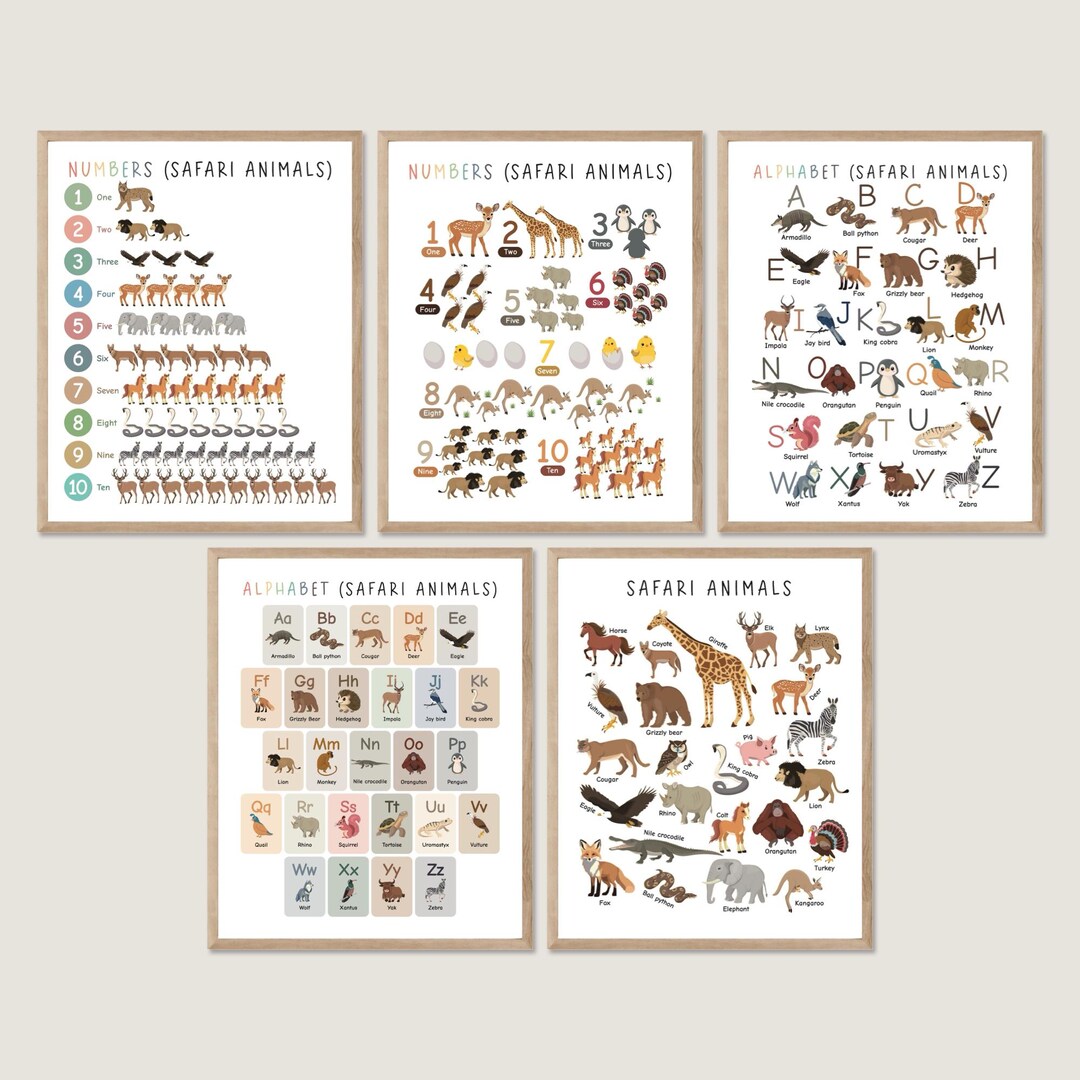 Safari Animal Alphabet and Numbers Prints, ABC Poster, Numbers 1-10 ...