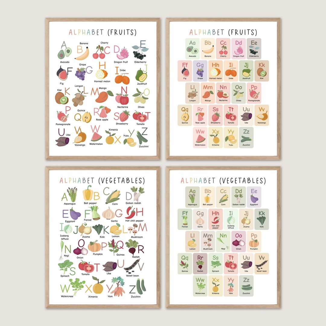Fruits + Vegetables ABC Print, Illustrated Kitchen ABC Poster, A-Z Food ...