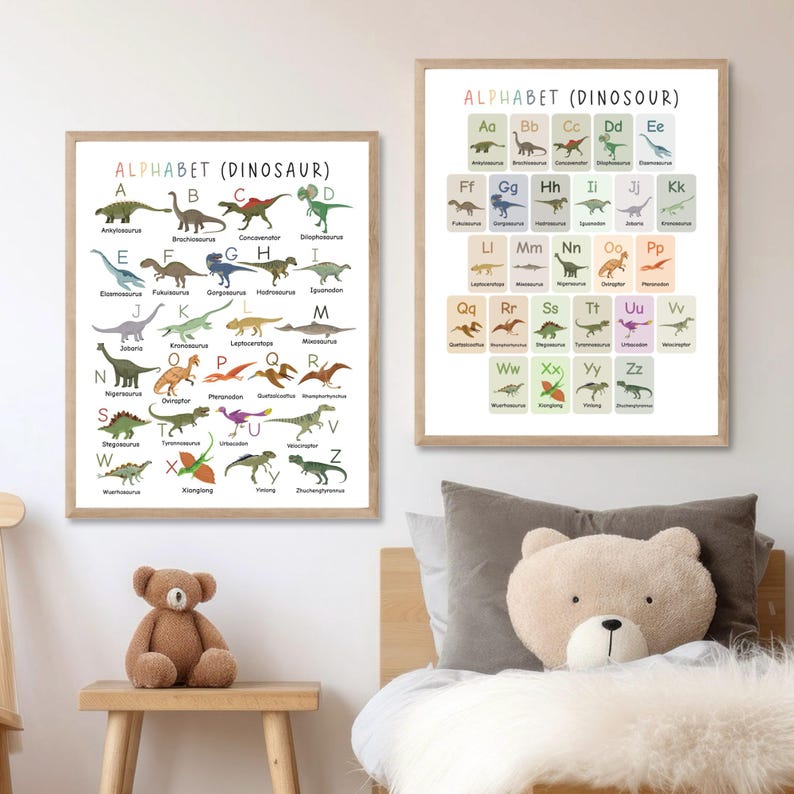 Dinosaur Alphabet Poster, Dinosaur Wall Art Prints, Educational Wall ...