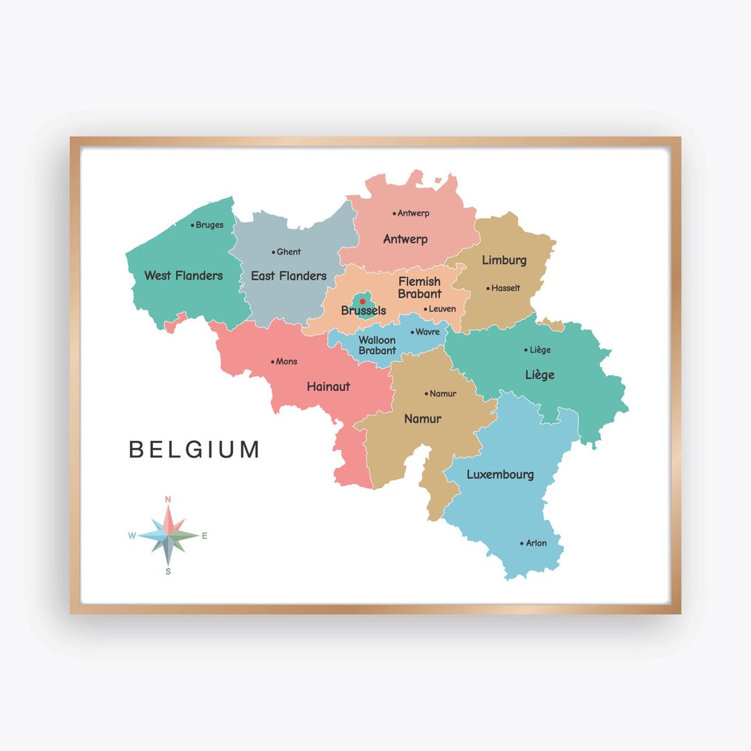 België kaart afdrukbare politieke kaart met provincies en hoofdsteden ...