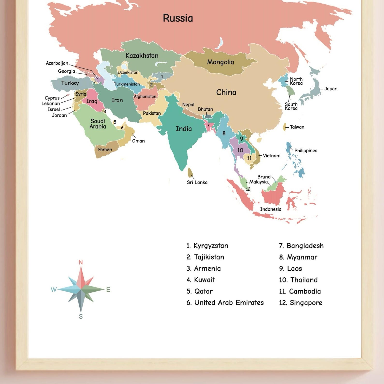 Asia Map Poster, Digital Asia Map Full Color With States Printable ...