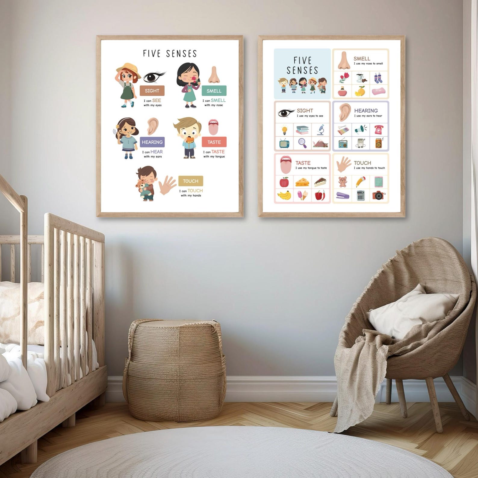 Five Senses Educational Poster, Homeschool Toddler Art (digital ...