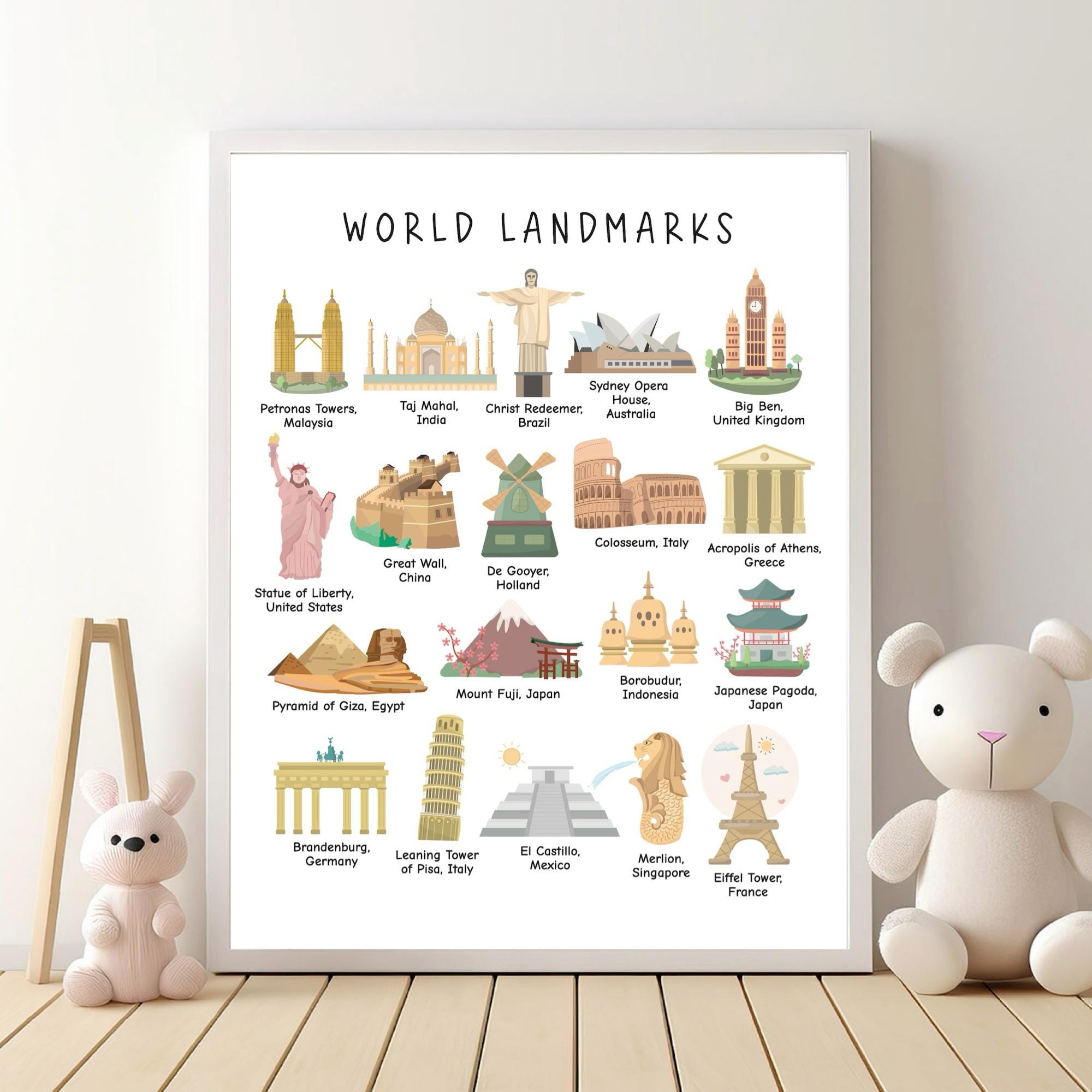 World Landmarks Education Poster, Montessori Printable (digital ...