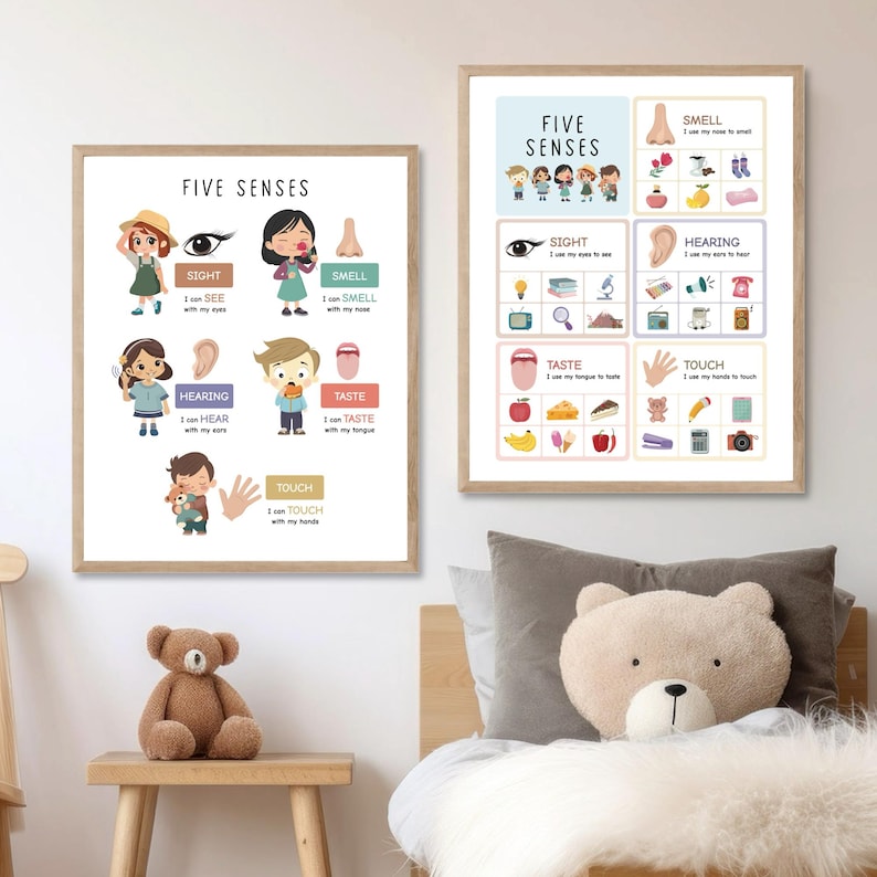 Five Senses Poster, 5 Senses Printable Wall Art, Hearing Sight Smell ...