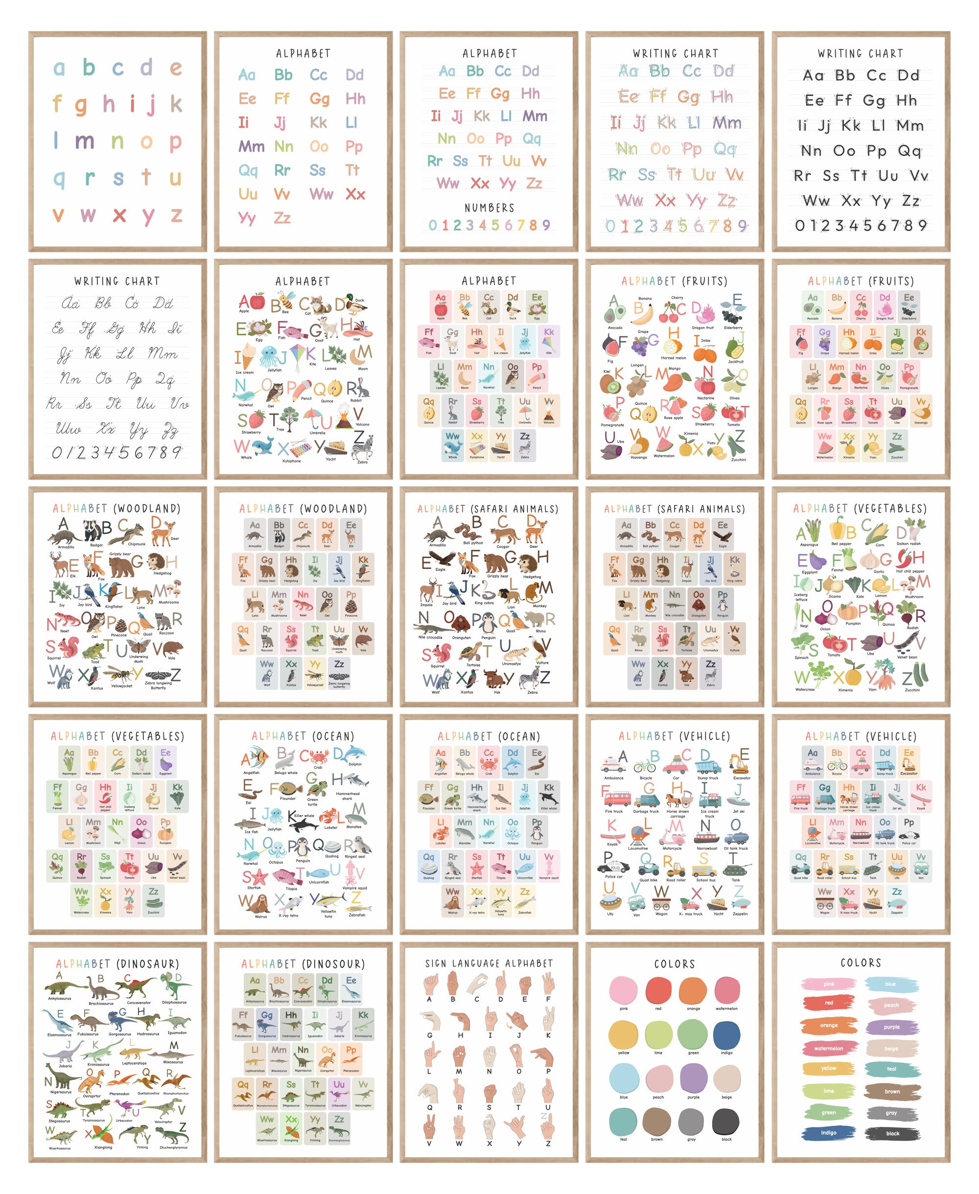 Set of 225 Educational Posters, Toddler Playroom Decor, Montessori ...