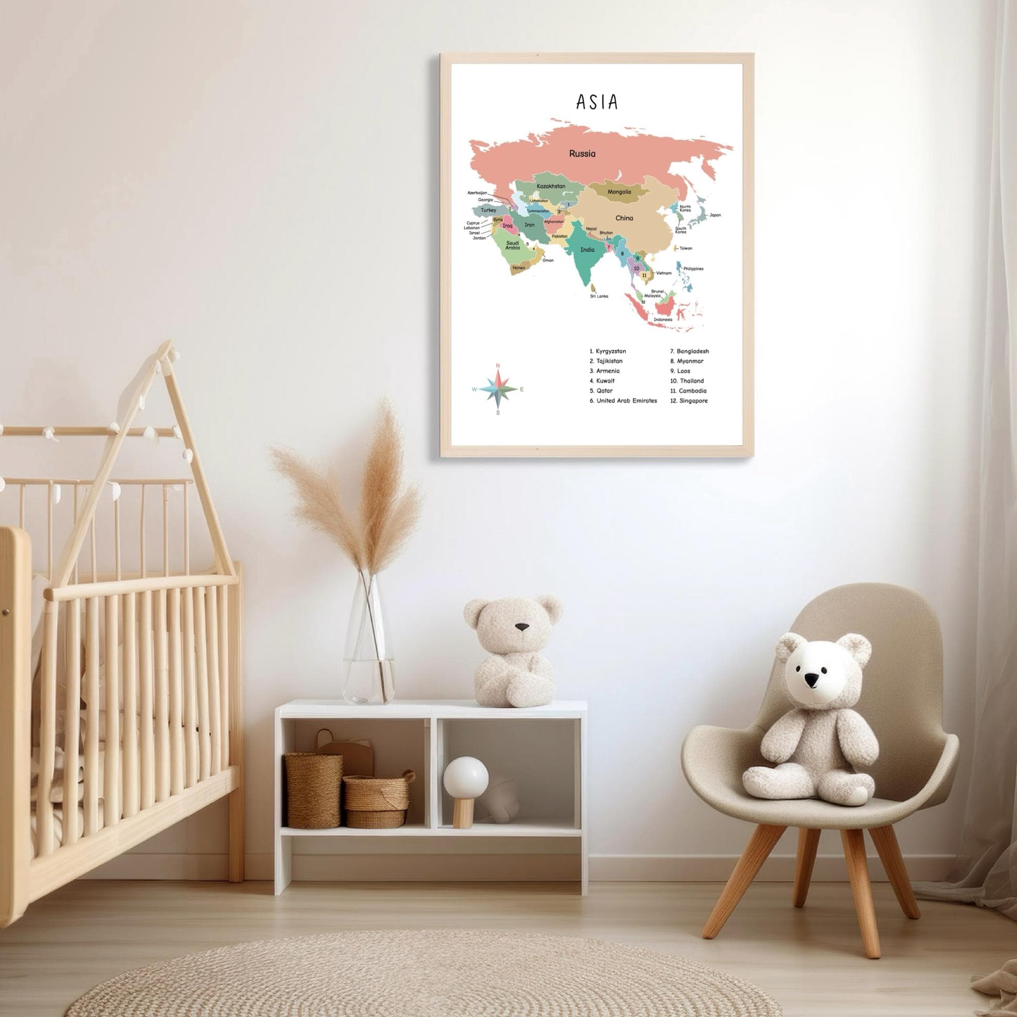 Asia Map Poster, Digital Asia Map Full Color With States Printable ...