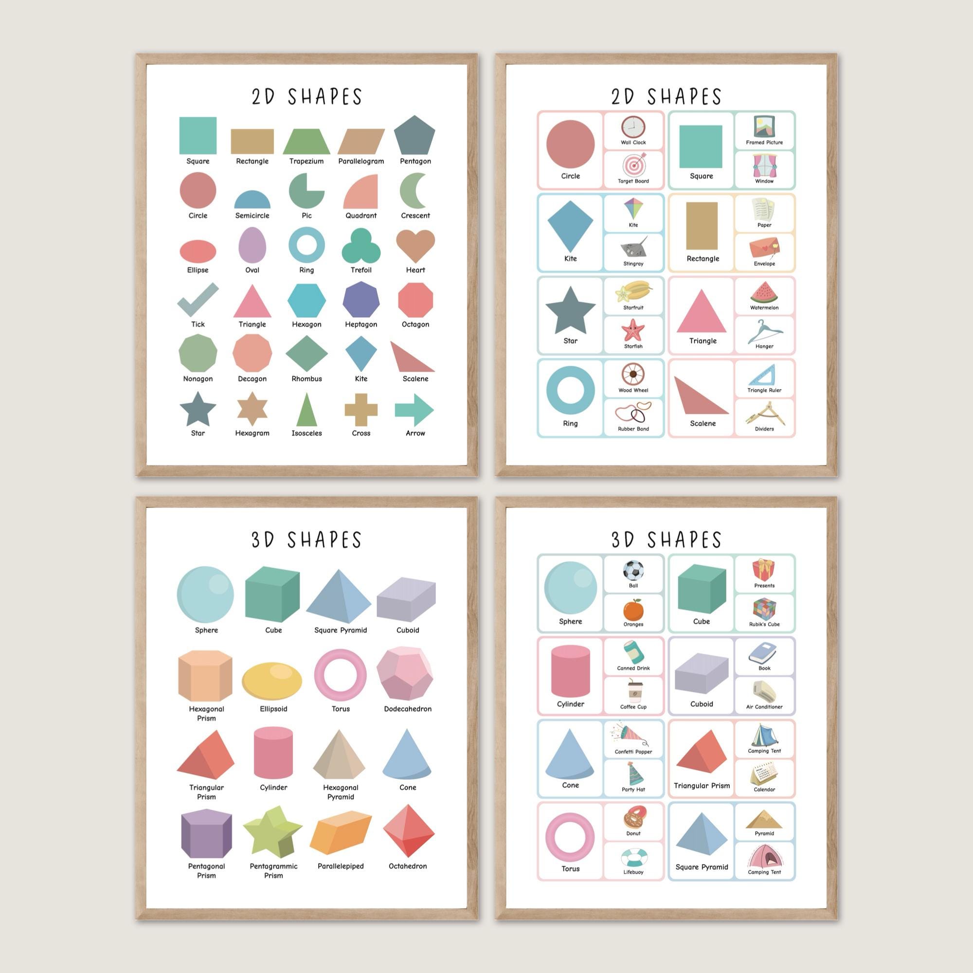 2D and 3D Rainbow Shapes Poster, Grade 1 or Primary Educational ...