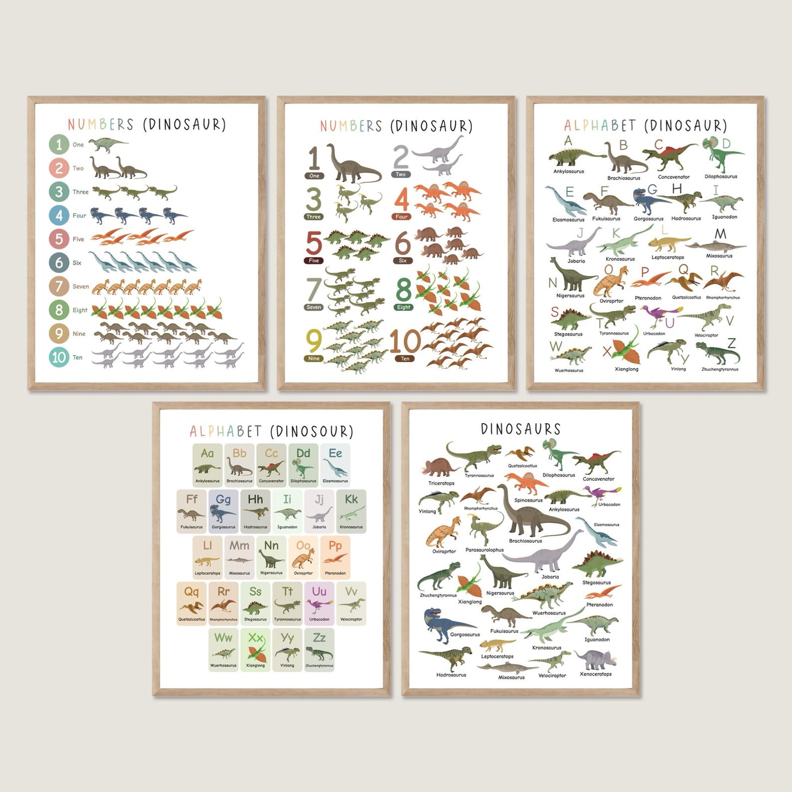 Dinosaur Alphabet and Numbers Print, A-Z and Counting Nursery Print ...