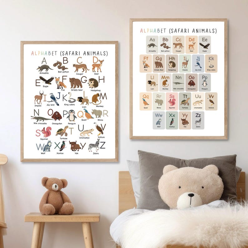 Safari Animal Alphabet, Cute ABC Poster, Safari Nursery Decor, A-Z of ...