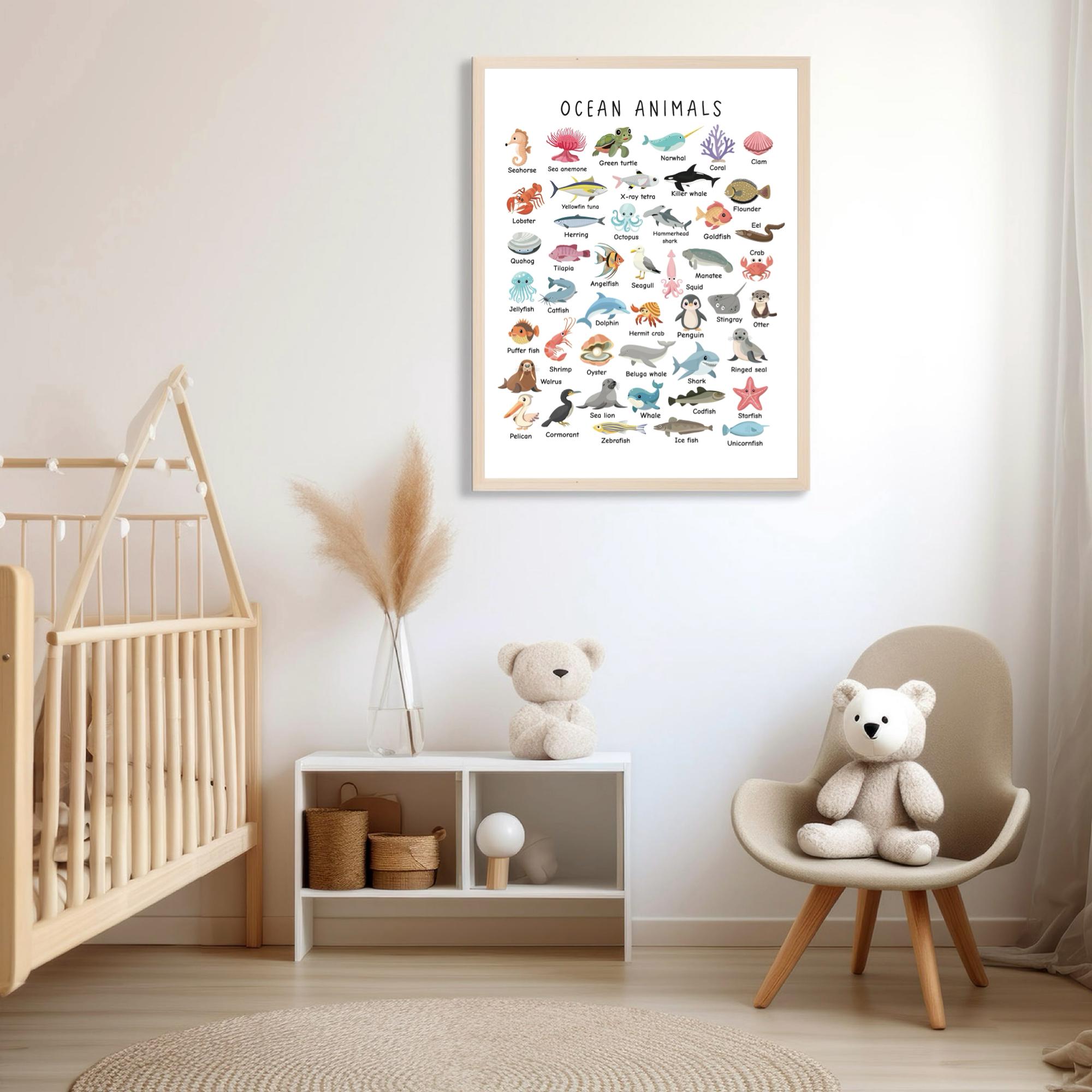 Ocean Animals Poster, Montessori Educational Posters, Nursery Wall ...