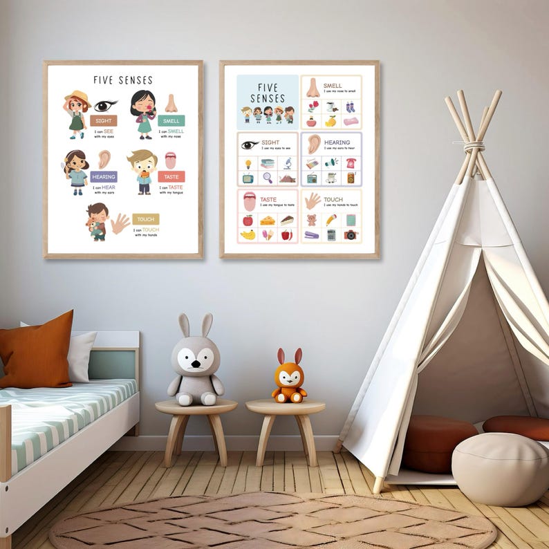 Five Senses Poster, 5 Senses Printable Wall Art, Hearing Sight Smell ...