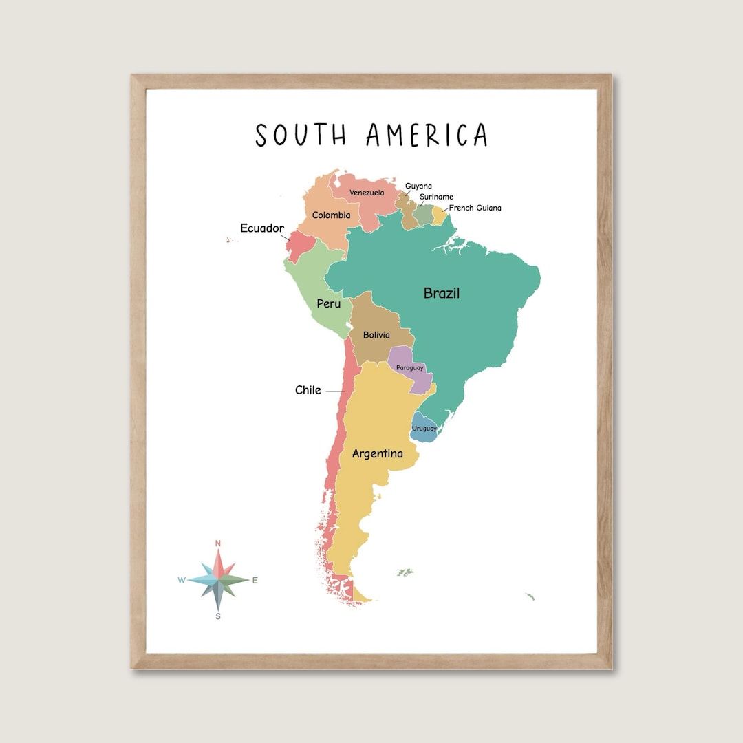 South America Map, Digital South America Map Full Color With States ...