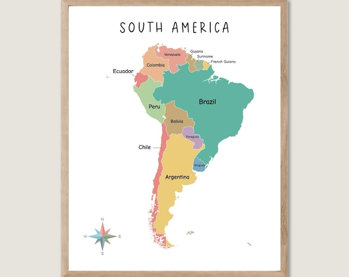 Digital North & South America Map Full Color With States Printable ...