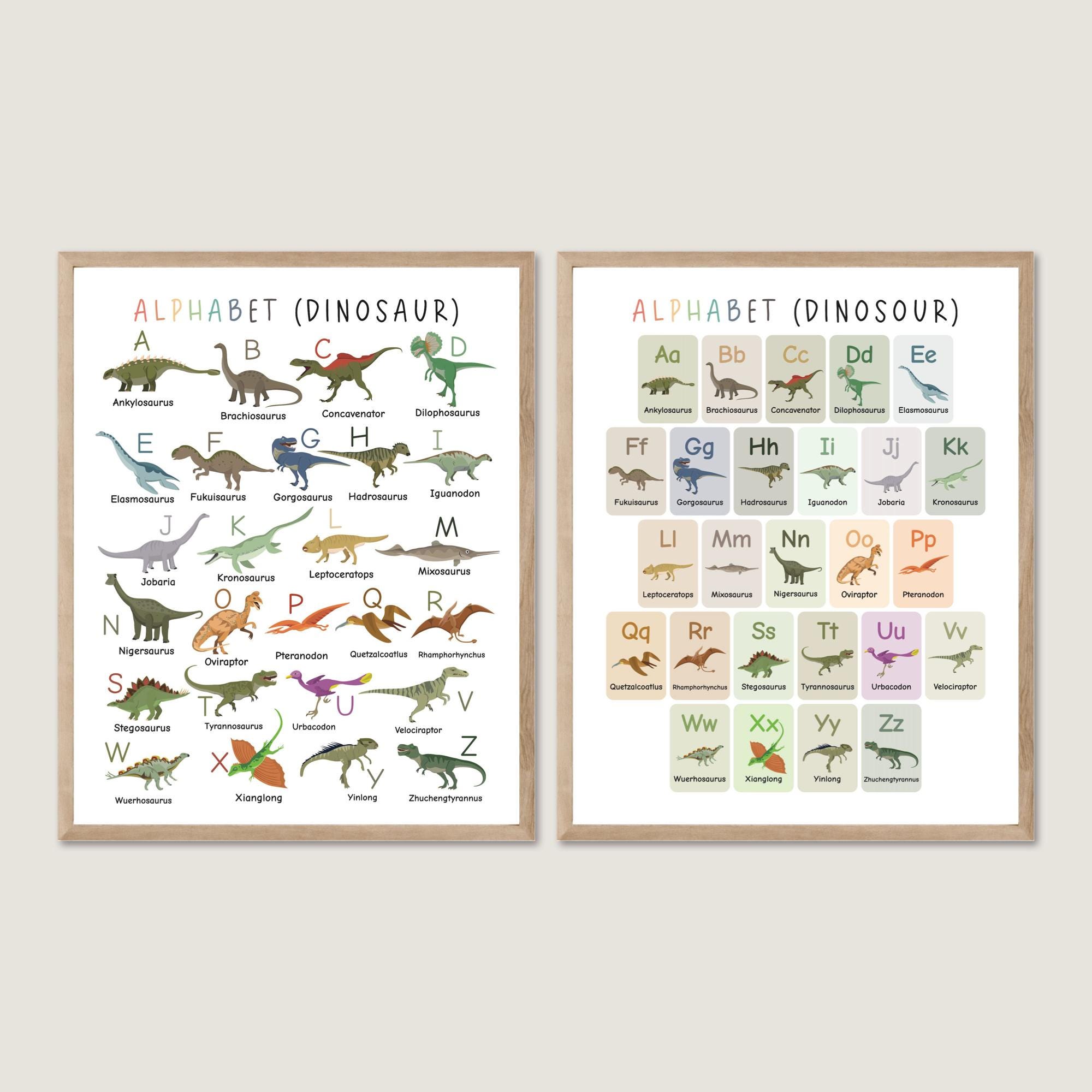 Dinosaur Alphabet Poster, Dinosaur Wall Art Prints, Educational Wall ...