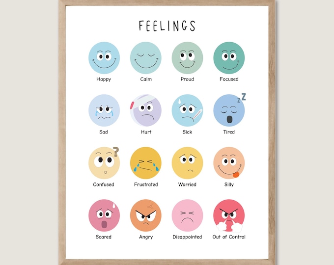Rainbow Feelings Chart, Emotions Print, PRINTABLE Wall Art, Montessori ...