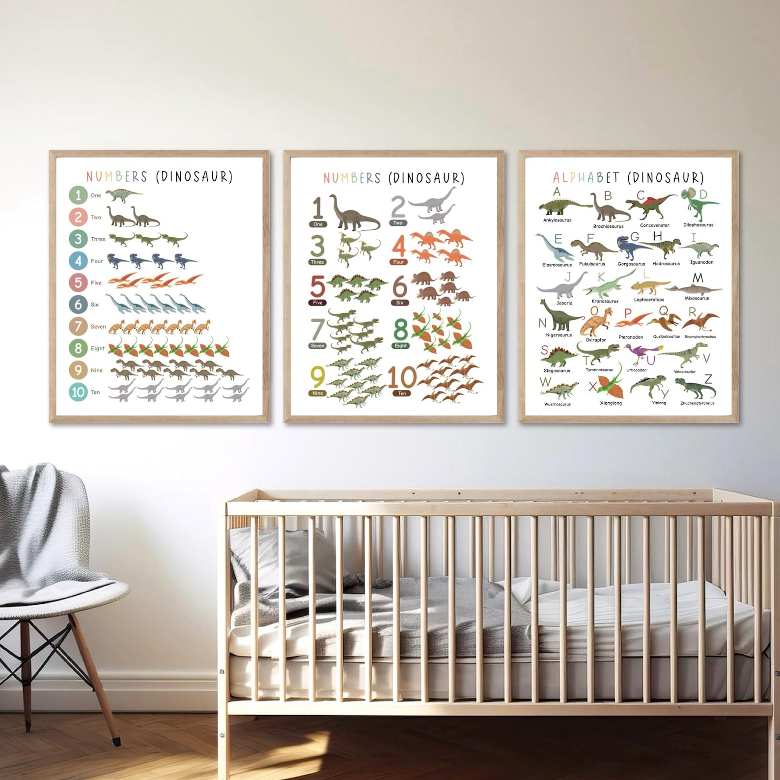 Dinosaur Alphabet Numbers Print, Educational Nursery Decor (digital ...