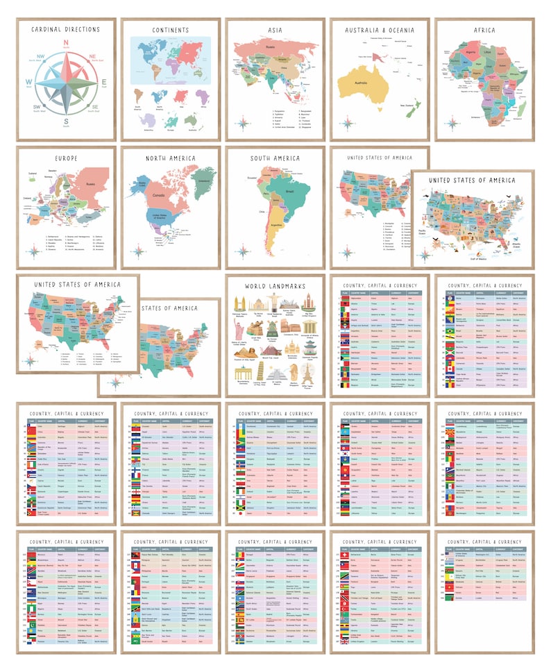 Set of 225 Educational Posters, Neutral Montessori Classroom Decor ...