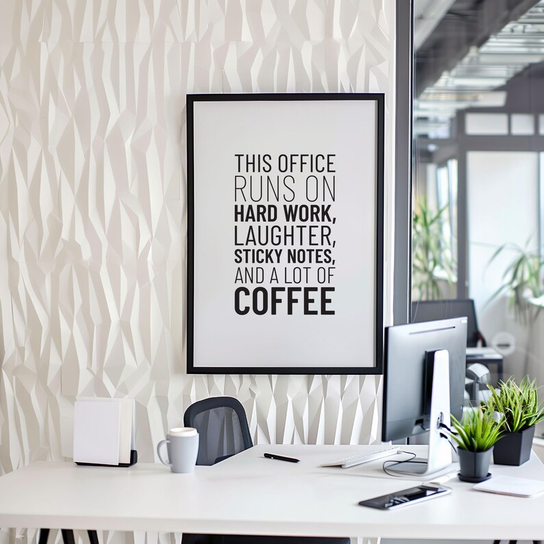 This Office Runs on Hard Work Poster, Teamwork Quote Printable, HR ...