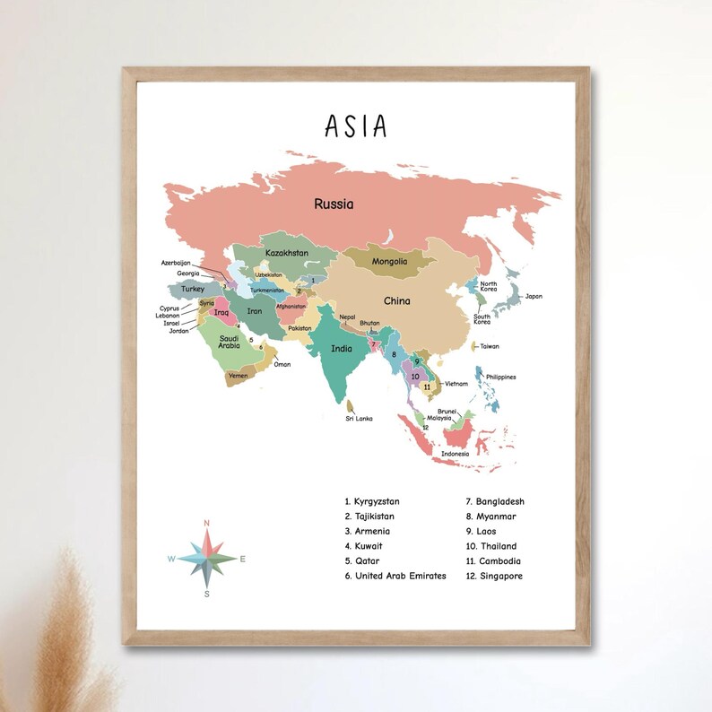 Continents Poster, Montessori Colored Continent Map, Geography ...