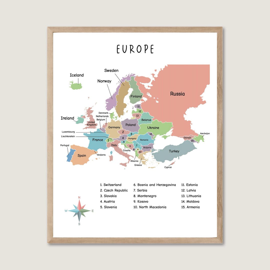 Europe Map Printable, Europe Poster, Minimalist Map, Large Map of ...
