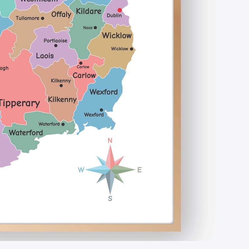 Ireland Political Map Poster With Counties and Capitals, Colorful ...
