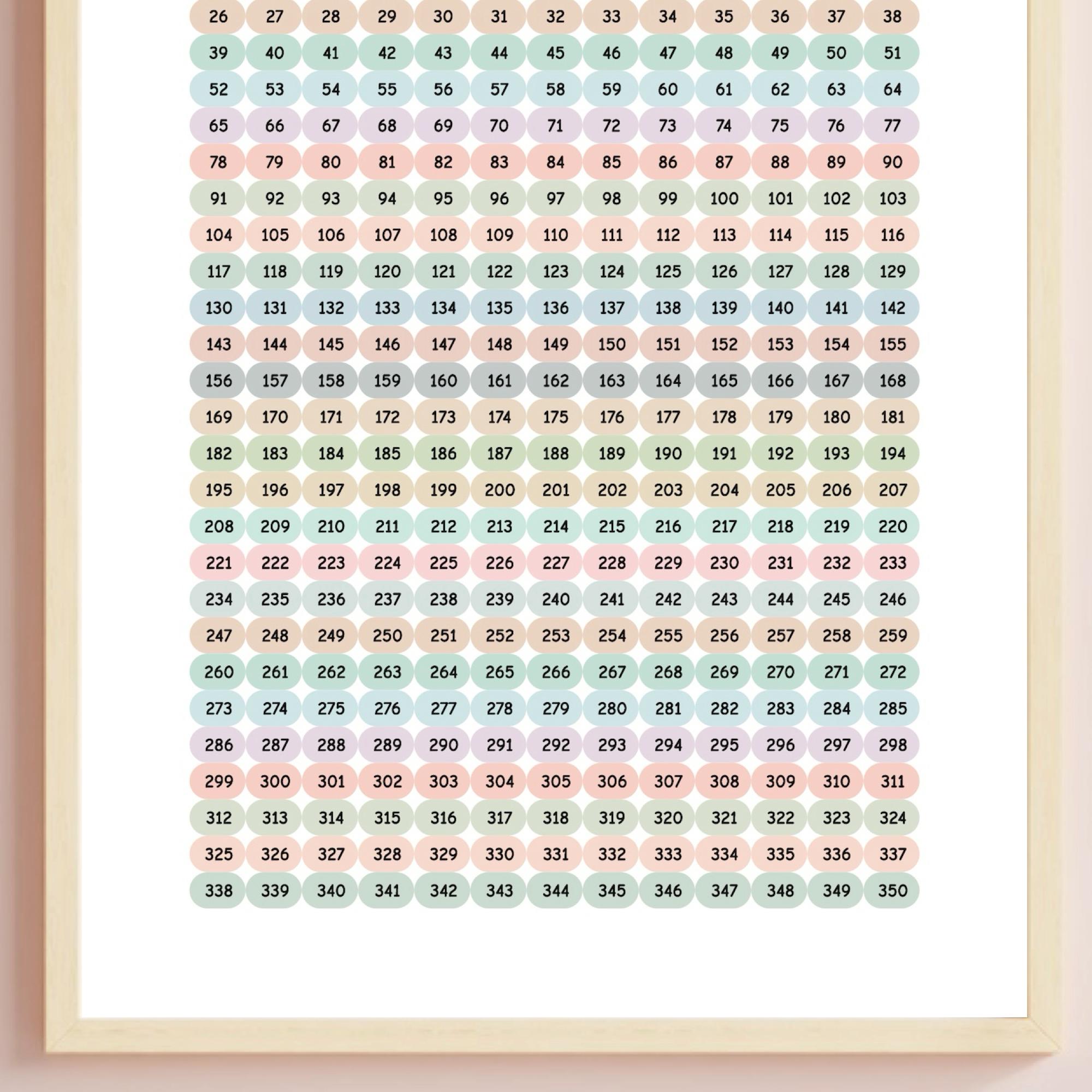 Numbers 1-350 Chart, Math Printable (digital Download) - Etsy