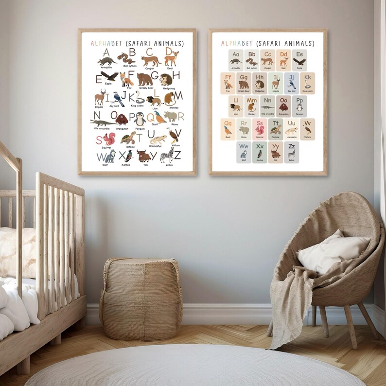 Safari Animal Alphabet, Cute ABC Poster, Safari Nursery Decor, A-Z of ...