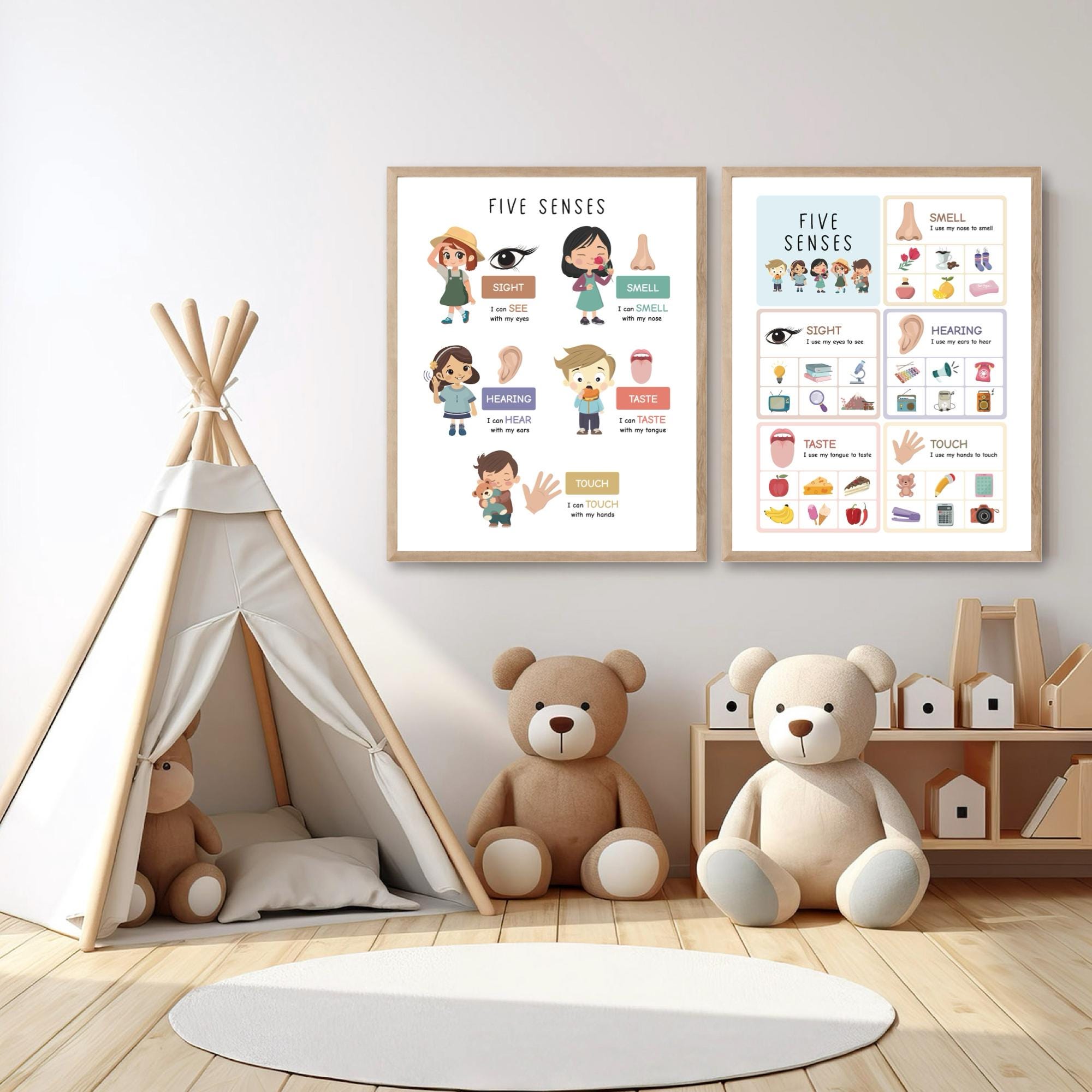 Five Senses Educational Poster, Homeschool Toddler Art (digital ...