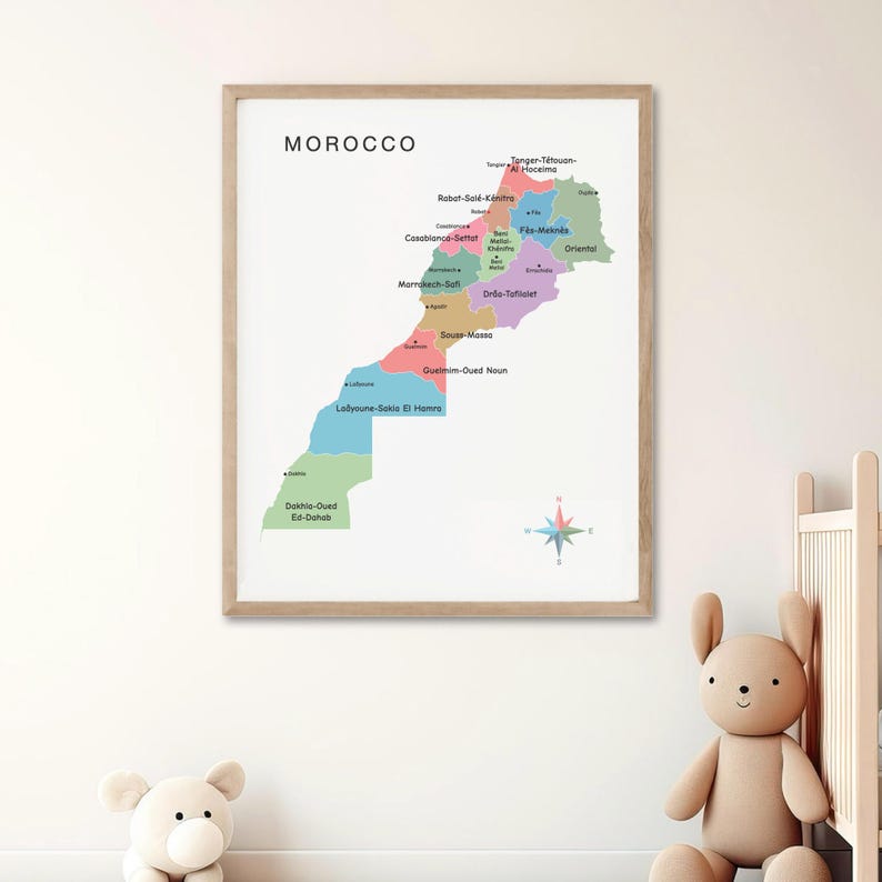Morocco Map With Regions and Major Cities, Colorful Morocco ...