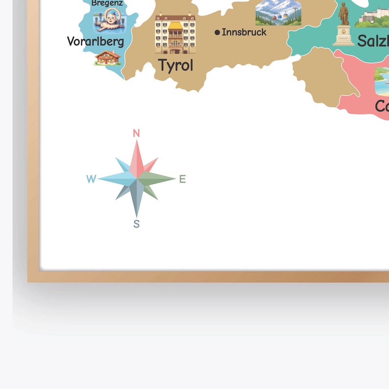 Austria Illustrated Map Printable With States and Capitals Colorful ...