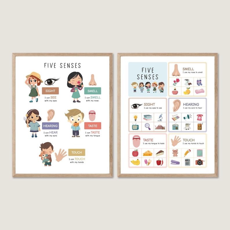 Five Senses Poster, 5 Senses Printable Wall Art, Hearing Sight Smell ...