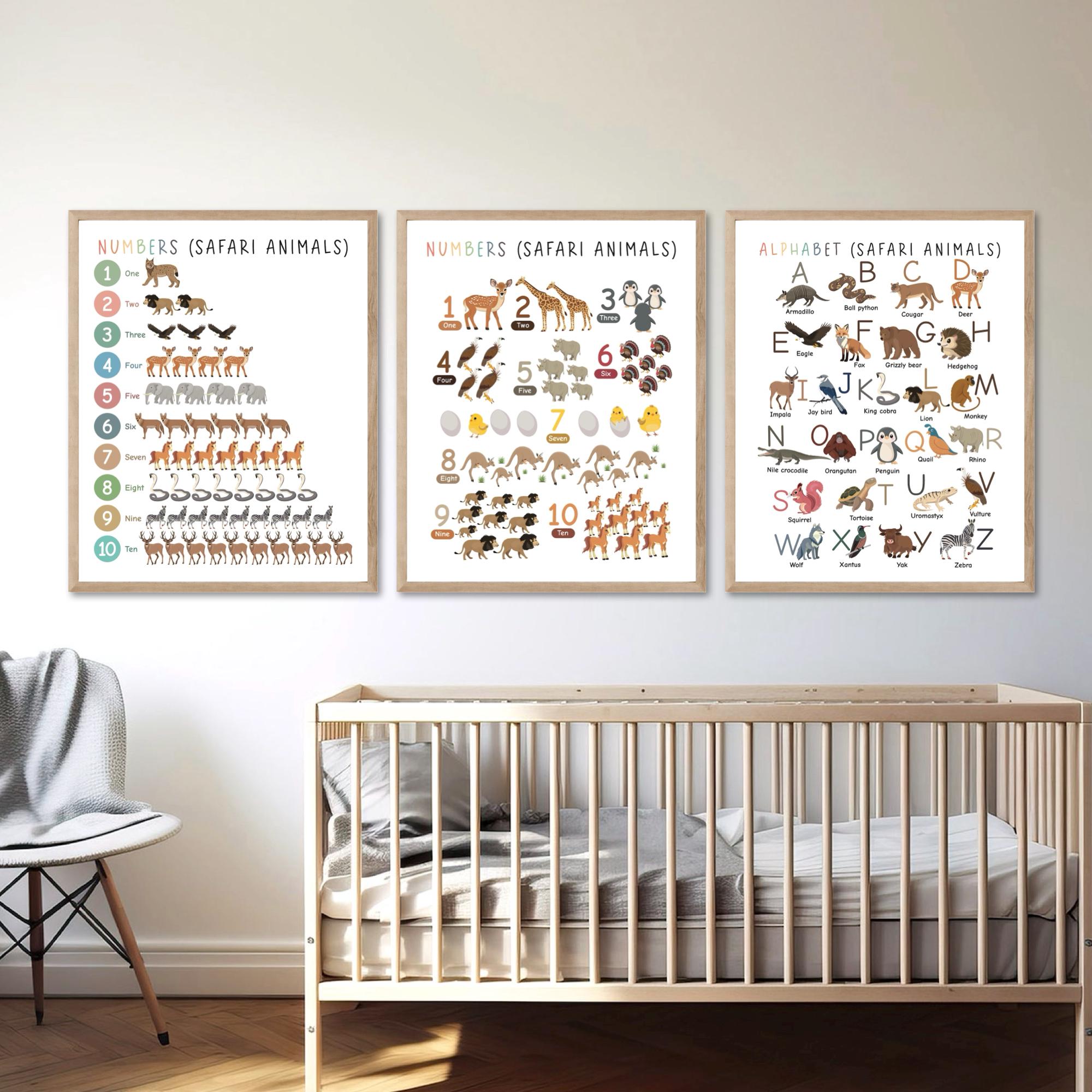 Safari Animal Alphabet and Numbers Print, Jungle Nursery Decor (digital ...