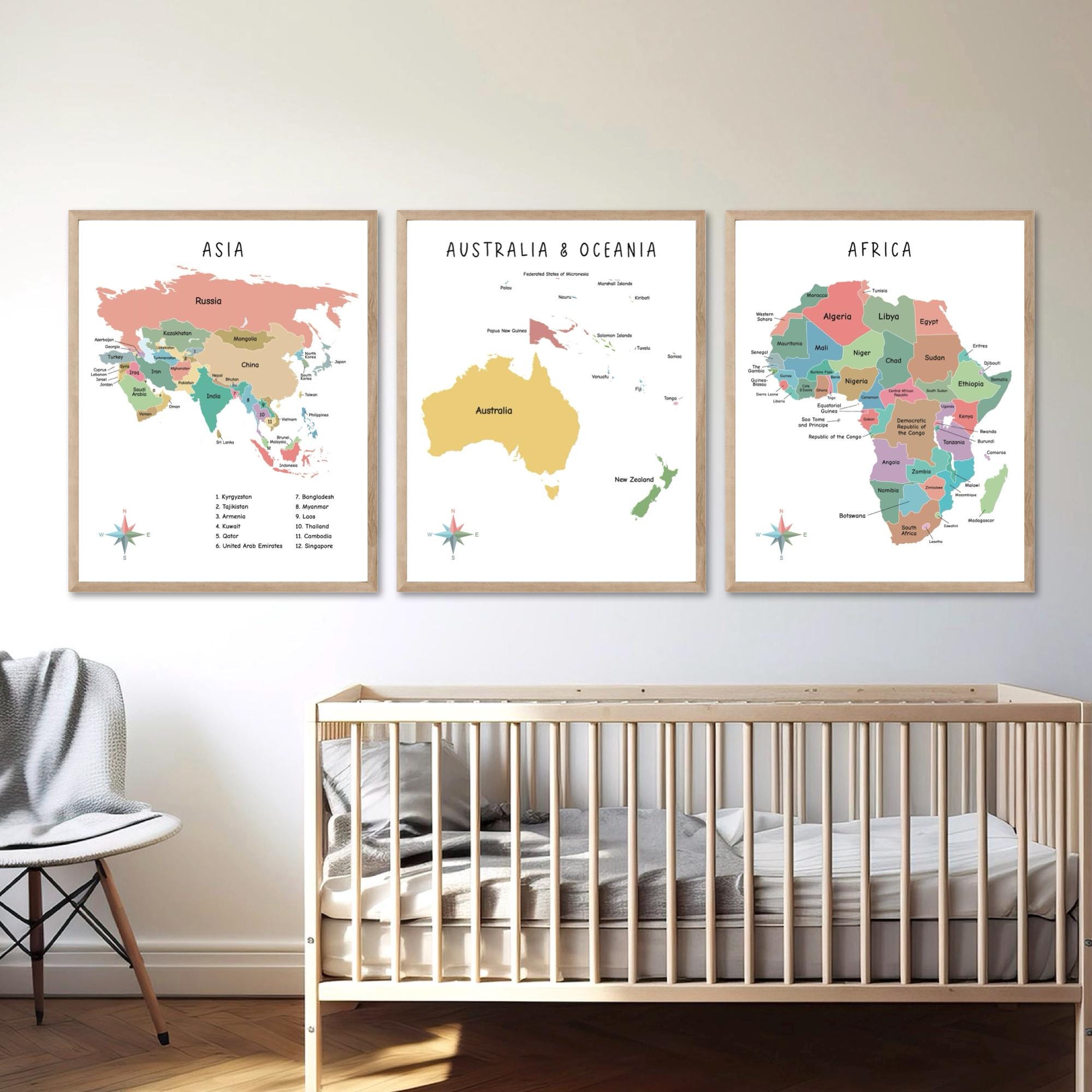 Continents Poster, Montessori Colored Continent Map, Geography ...