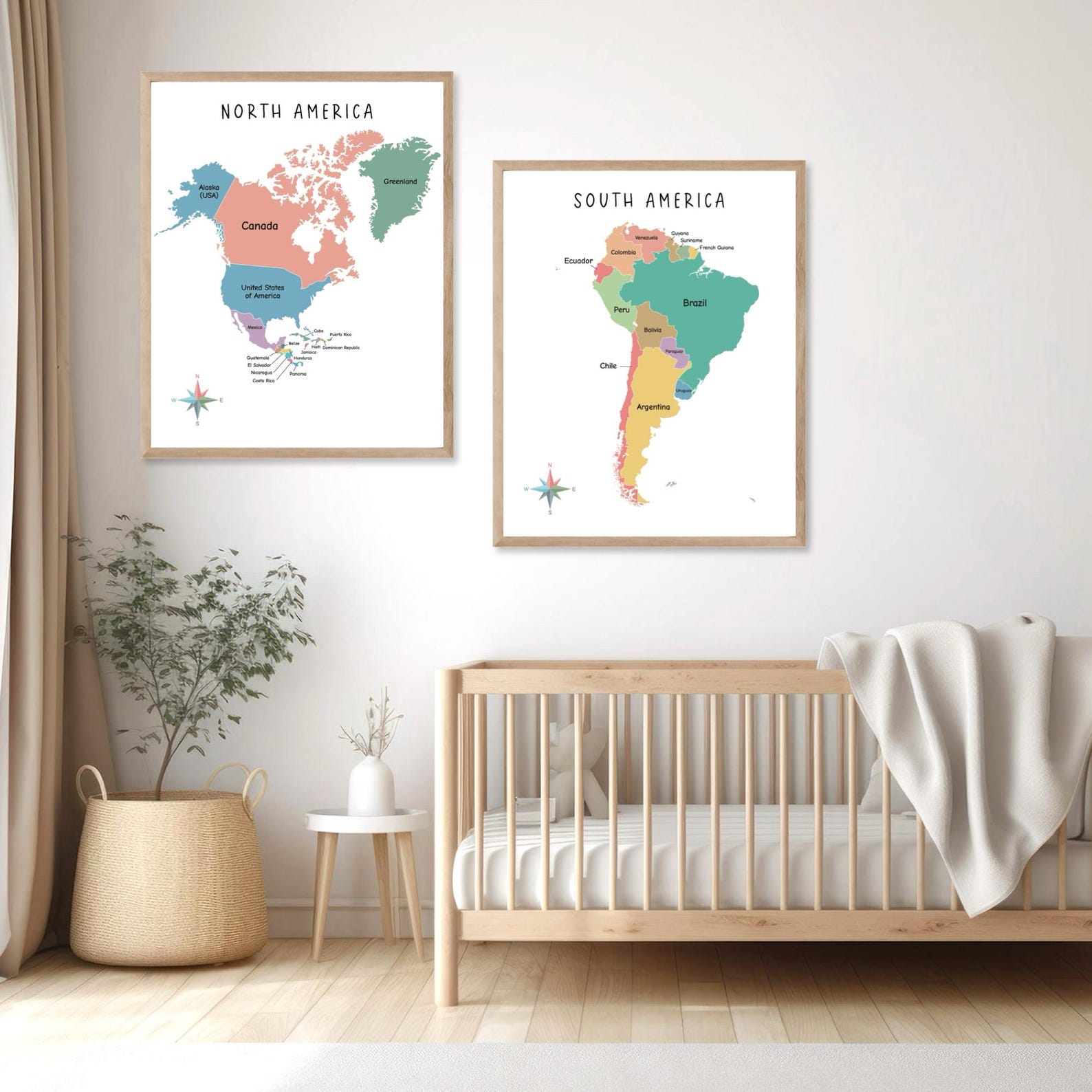 North & South America Map Full Color With States, Travel Poster America ...