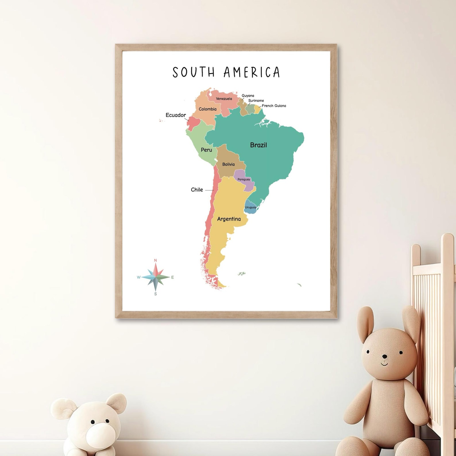 South America Map, Digital South America Map Full Color With States ...