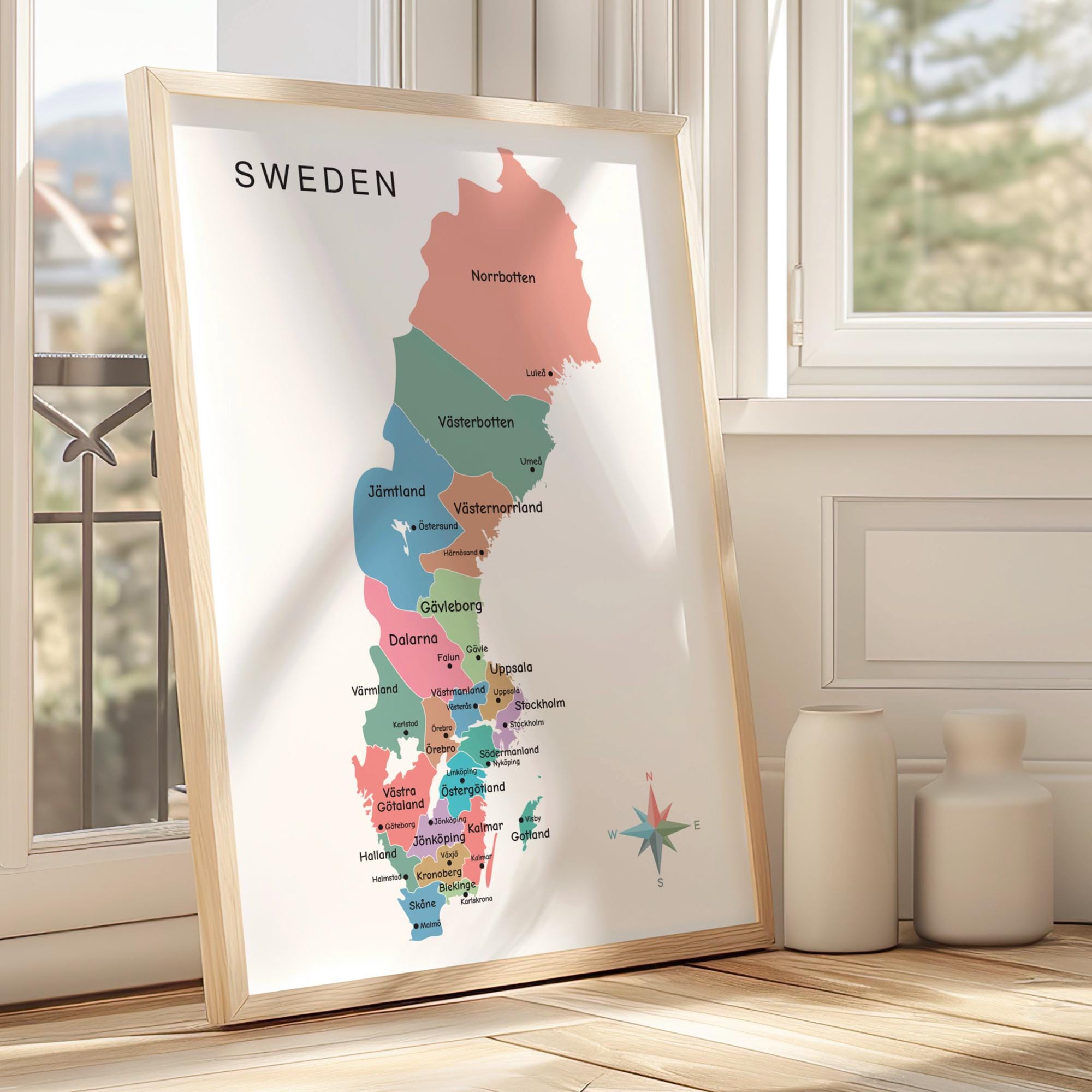 Sweden Map With Counties and Major Cities, Detailed Sweden Geography ...