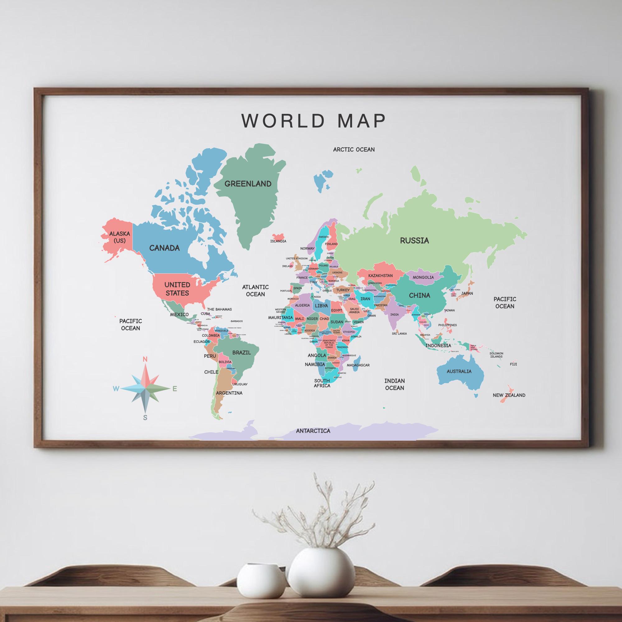 World Map With Countries Labeled, Detailed World Geography Poster for ...